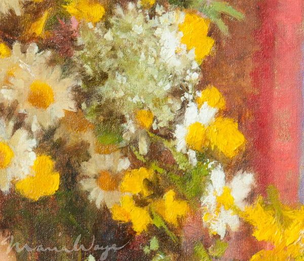 Doll Still Life Original Oil Painting with Yellow Summer Wildflowers ...