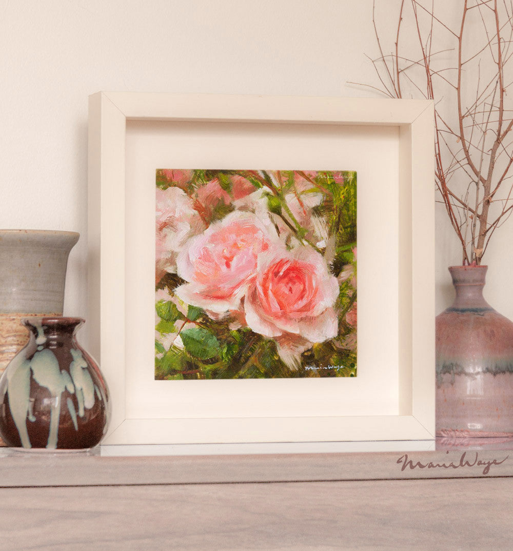Soft Pink Summer Garden Roses Original Fine Art Oil Painting - Maria Waye